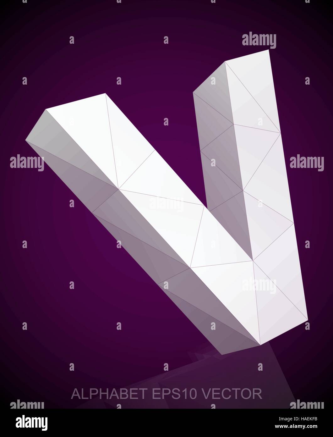 Abstract White 3D polygonal uppercase letter V with reflection. Low ...