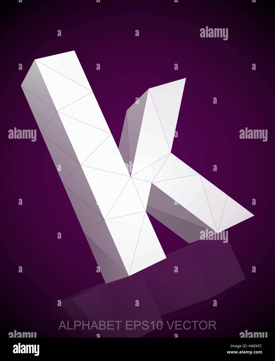 Abstract White 3D polygonal lowercase letter K with reflection. Low ...