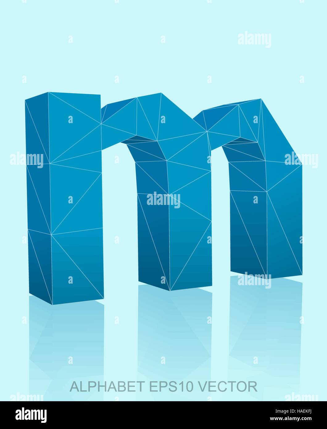 Abstract Blue 3D polygonal lowercase letter M with reflection. Low poly ...