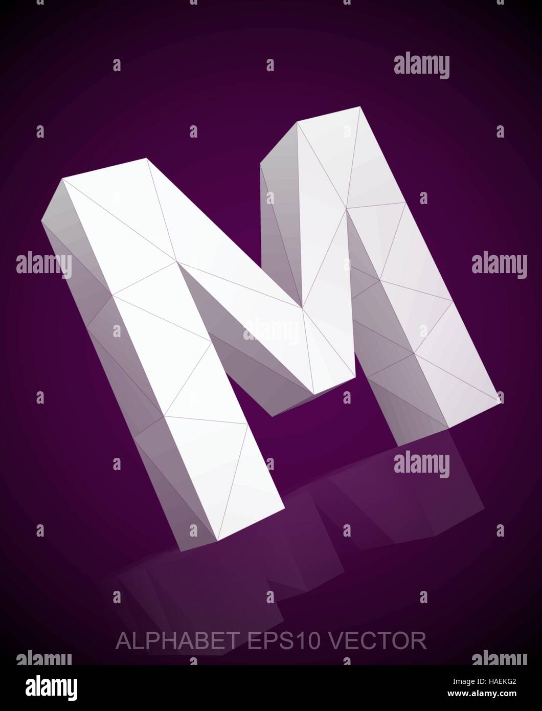 Abstract White 3D polygonal uppercase letter M with reflection. Low ...