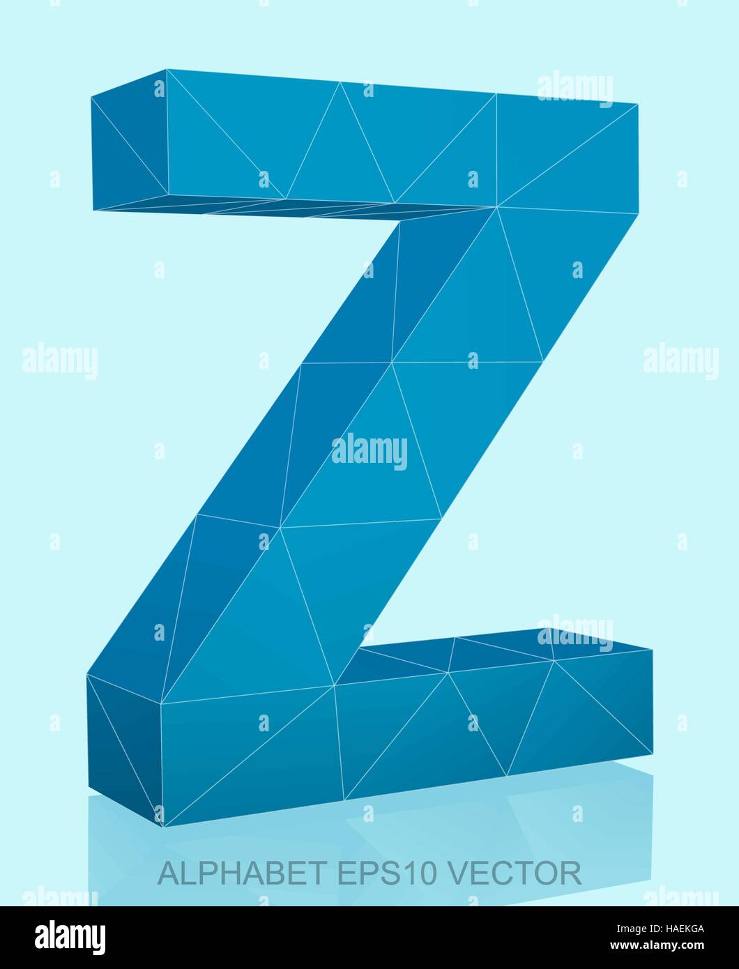 Abstract Blue 3D polygonal uppercase letter Z with reflection. Low poly ...