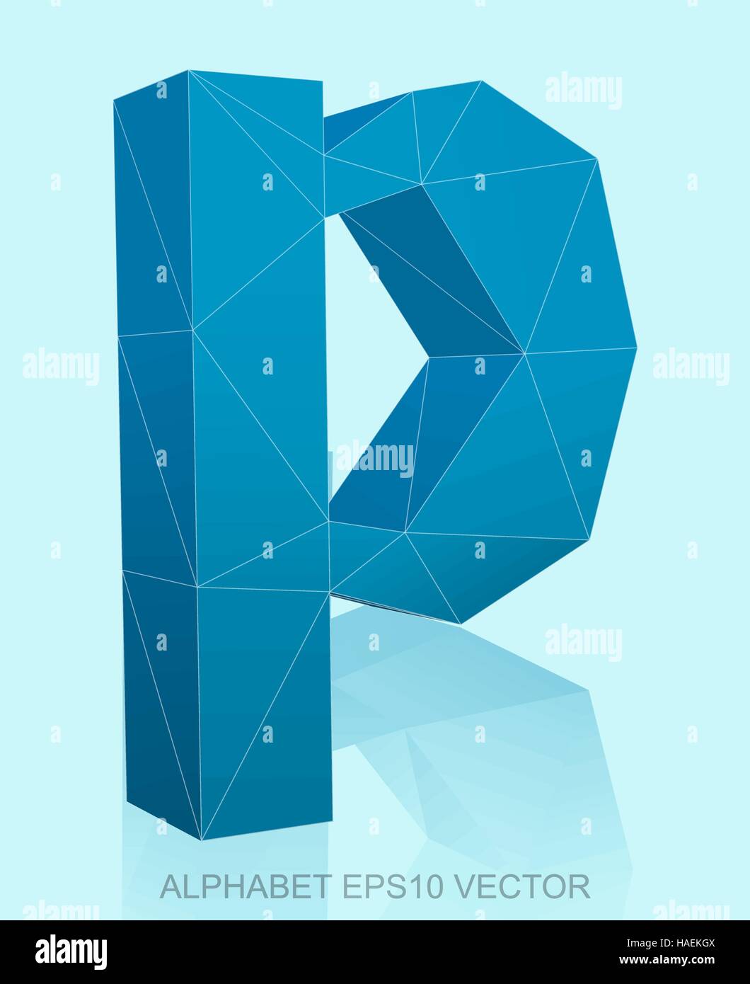 Abstract Blue 3D polygonal lowercase letter P with reflection. Low poly ...
