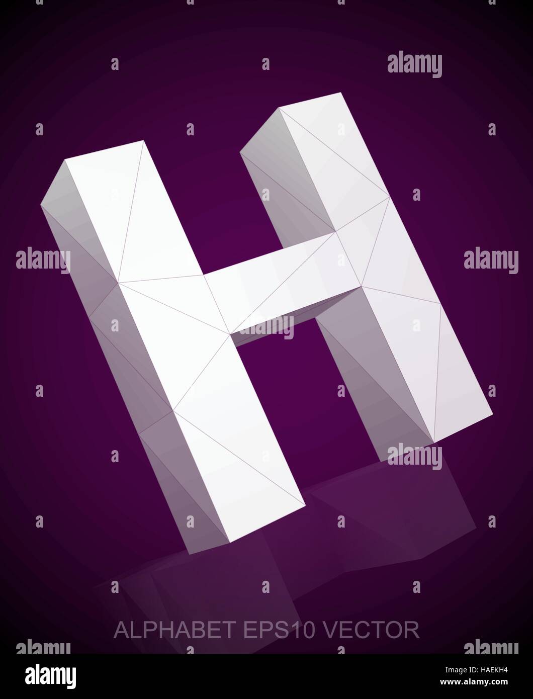 Abstract White 3D polygonal uppercase letter H with reflection. Low ...