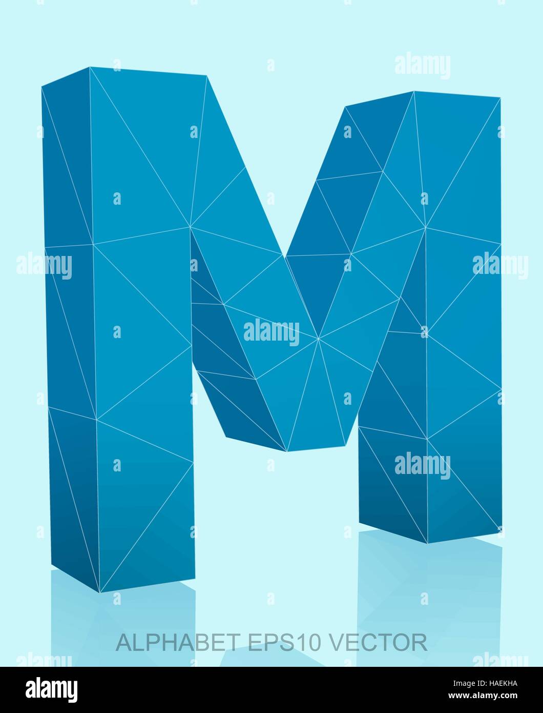 Abstract Blue 3D polygonal uppercase letter M with reflection. Low poly ...