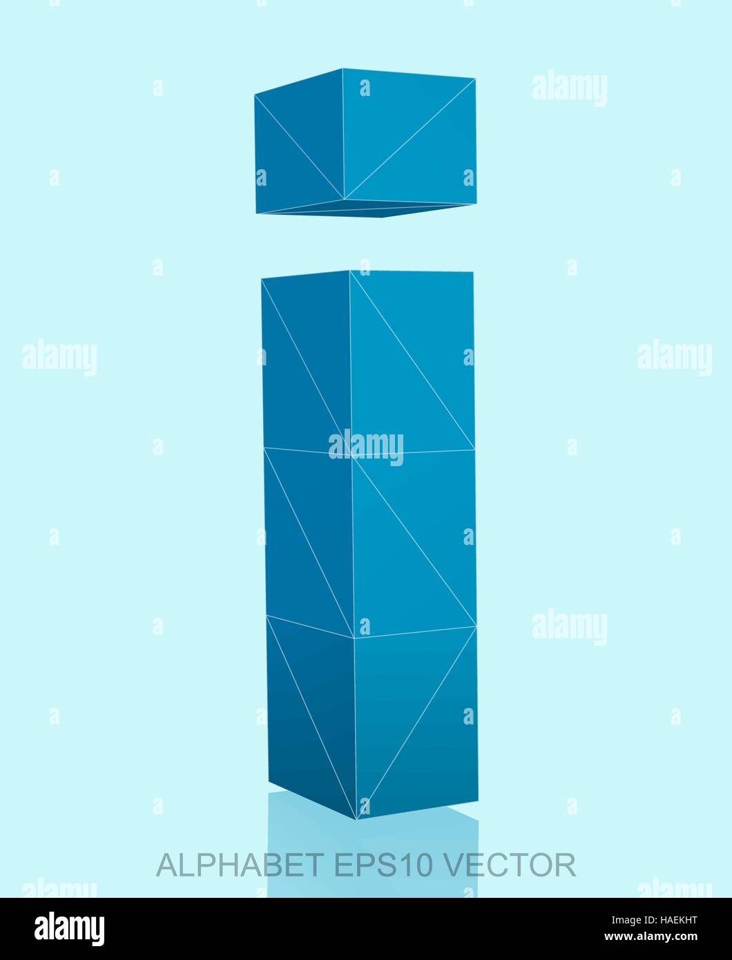 Abstract Blue 3D polygonal lowercase letter I with reflection. Low poly ...