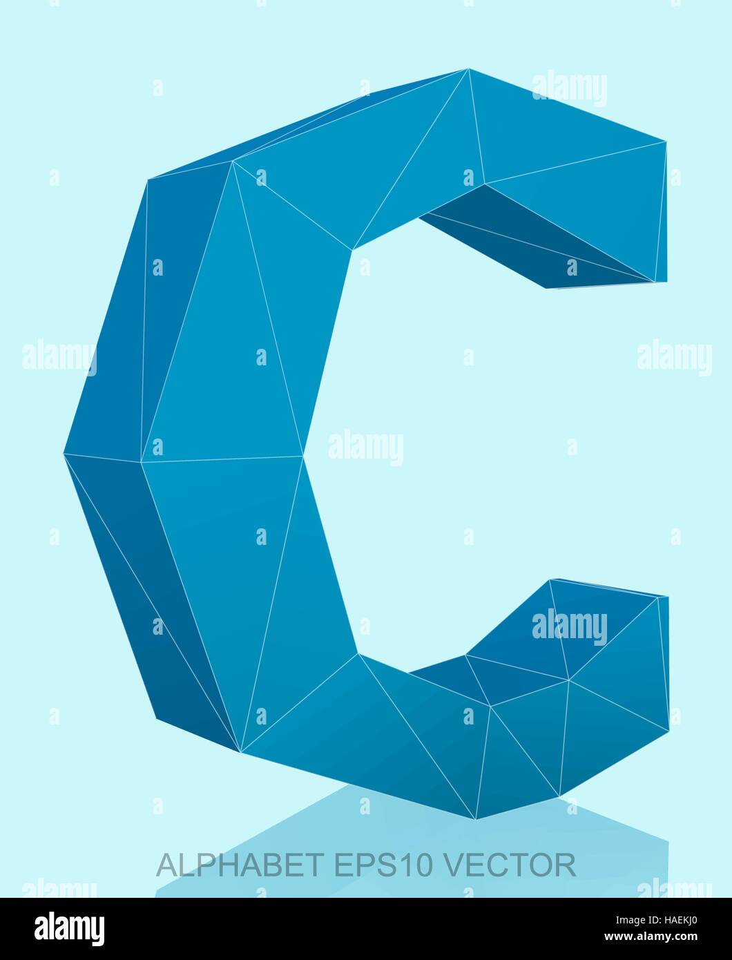 Abstract Blue 3D polygonal uppercase letter C with reflection. Low poly ...