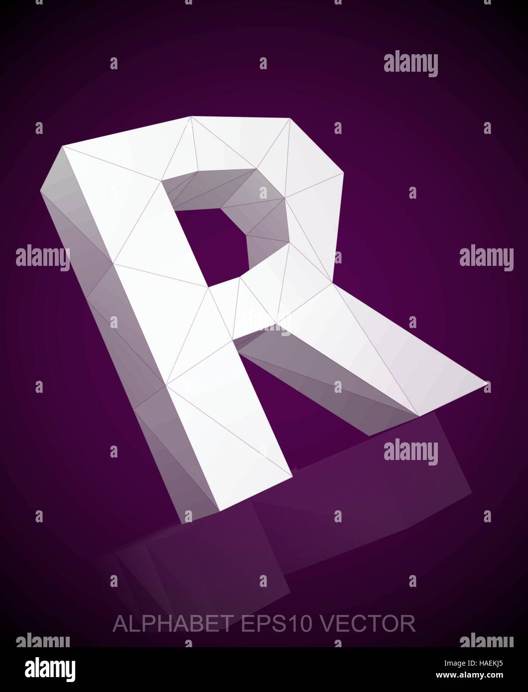 Abstract White 3D polygonal uppercase letter R with reflection. Low ...