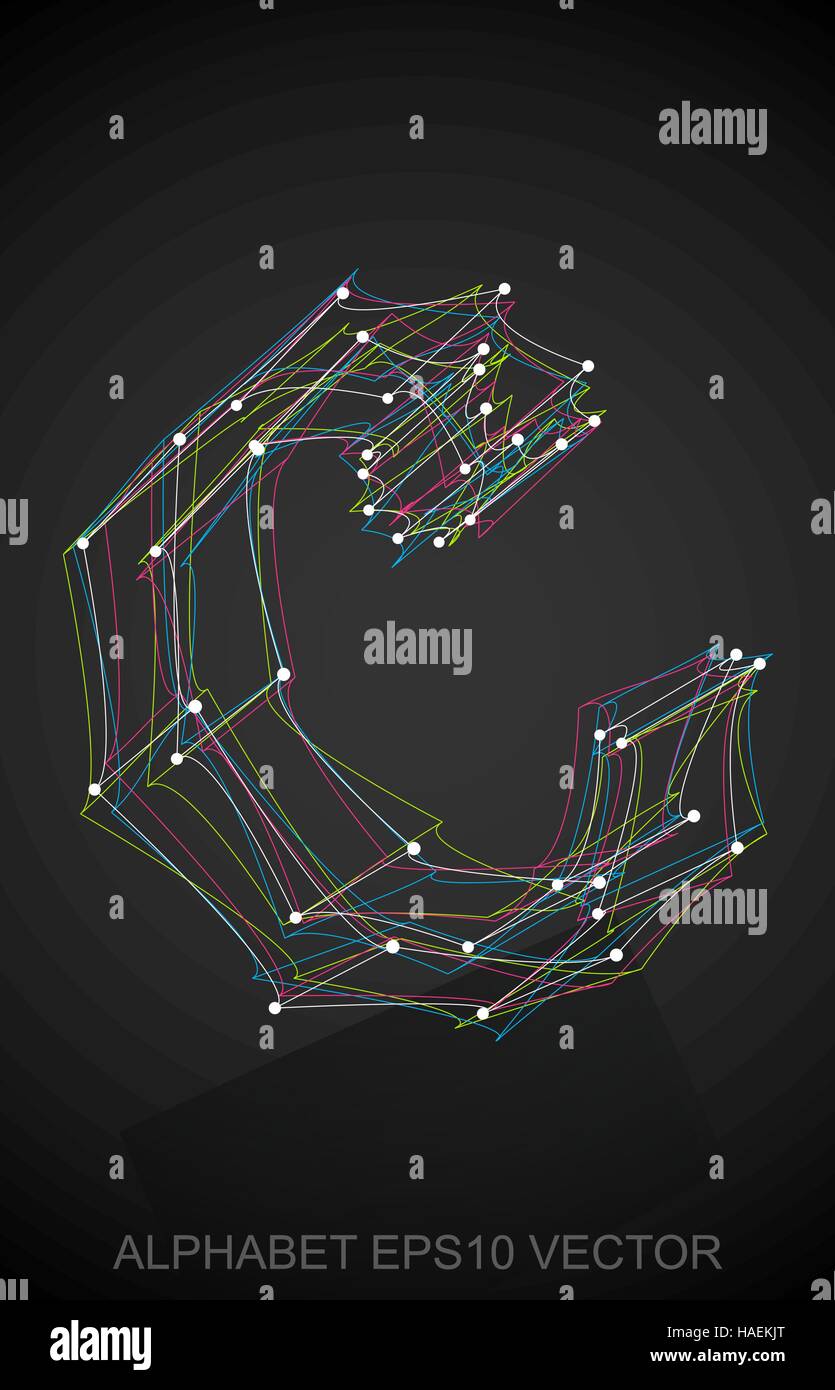 Abstract illustration of a Multicolor lowercase letter sketched C with ...