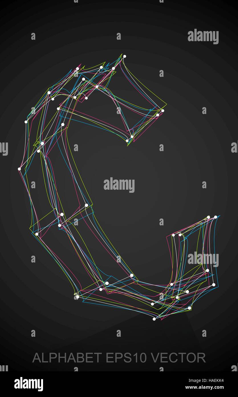 Abstract illustration of a Multicolor sketched uppercase letter C with ...