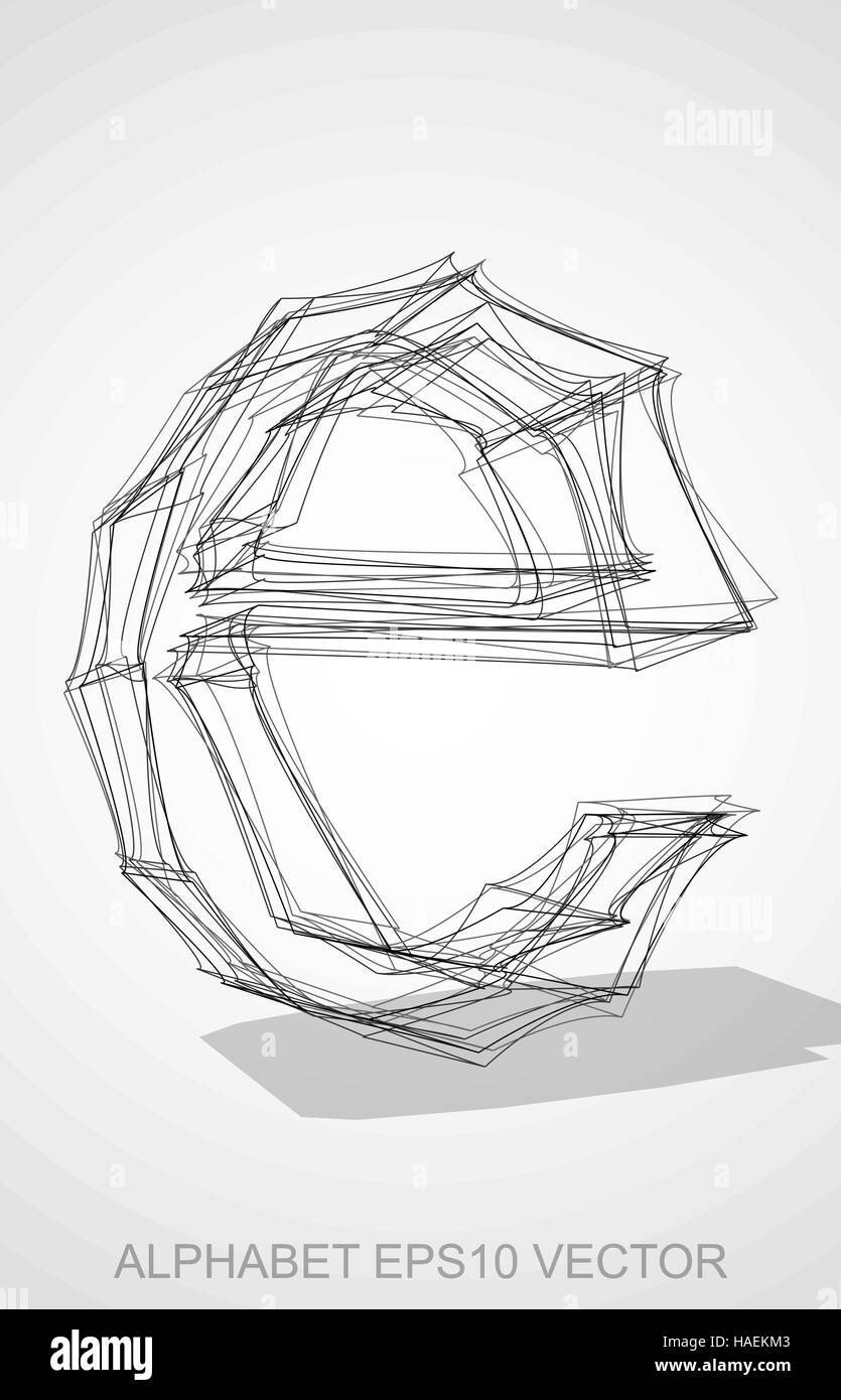 Abstract illustration of a Ink sketched lowercase letter E with ...