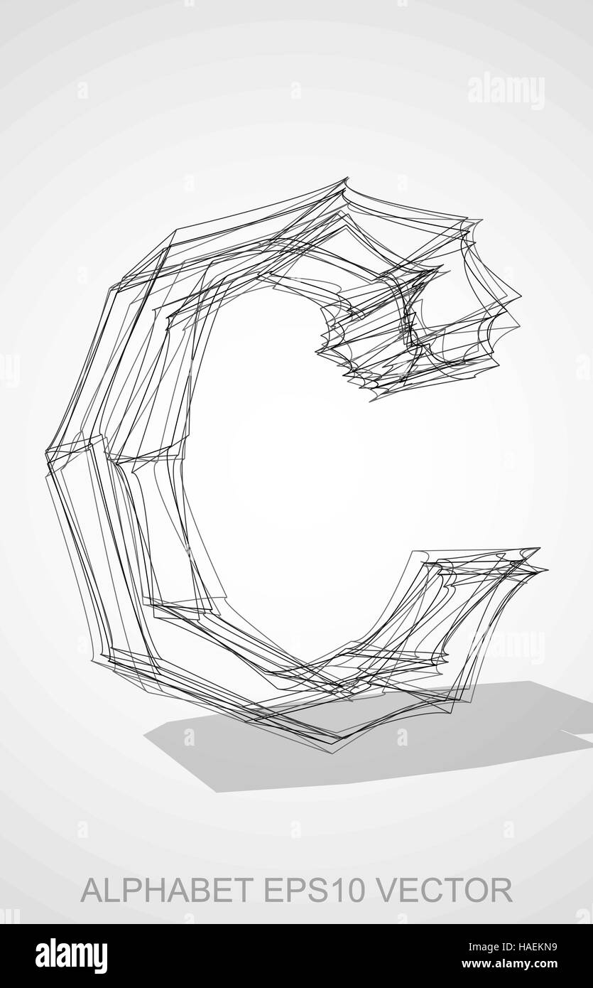 Abstract illustration of a Ink sketched lowercase letter C with ...