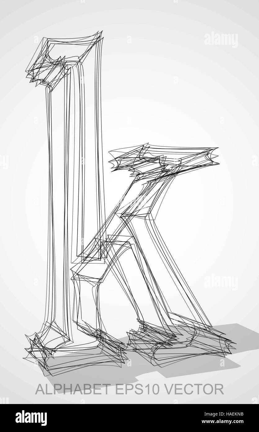 Abstract illustration of a Ink sketched lowercase letter K with ...