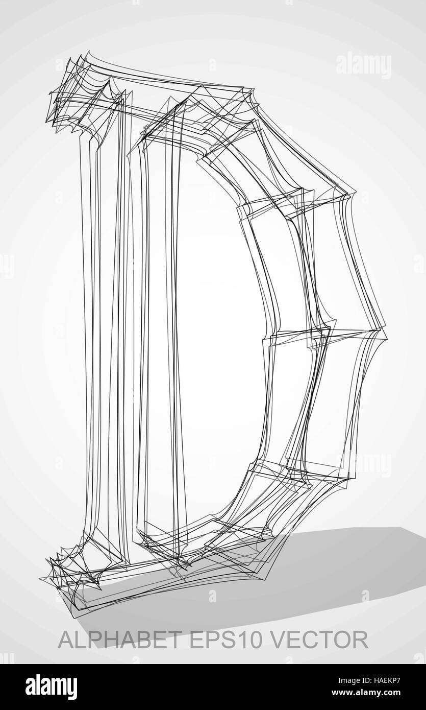 Abstract illustration of a Ink sketched uppercase letter D with ...