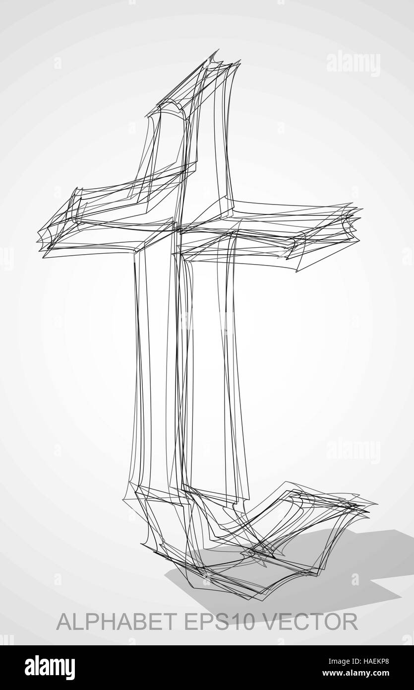 Abstract illustration of a Ink sketched lowercase letter T with ...