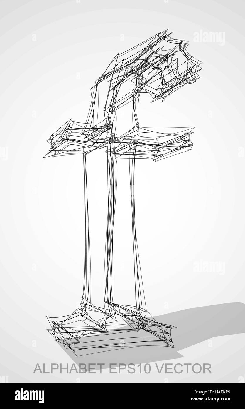 Abstract illustration of a Ink sketched lowercase letter F with ...