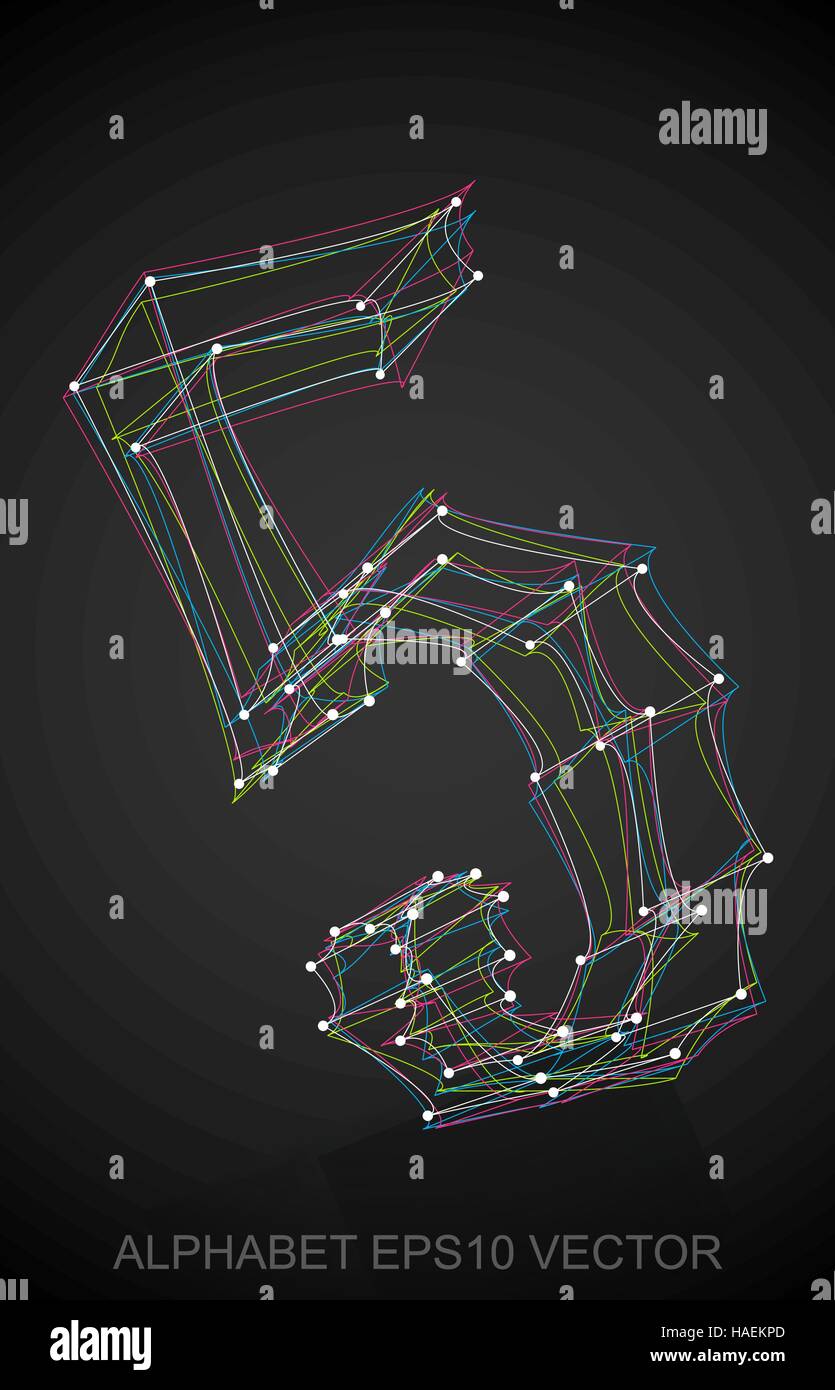 Abstract illustration of a Multicolor number five with Reflection. Hand ...