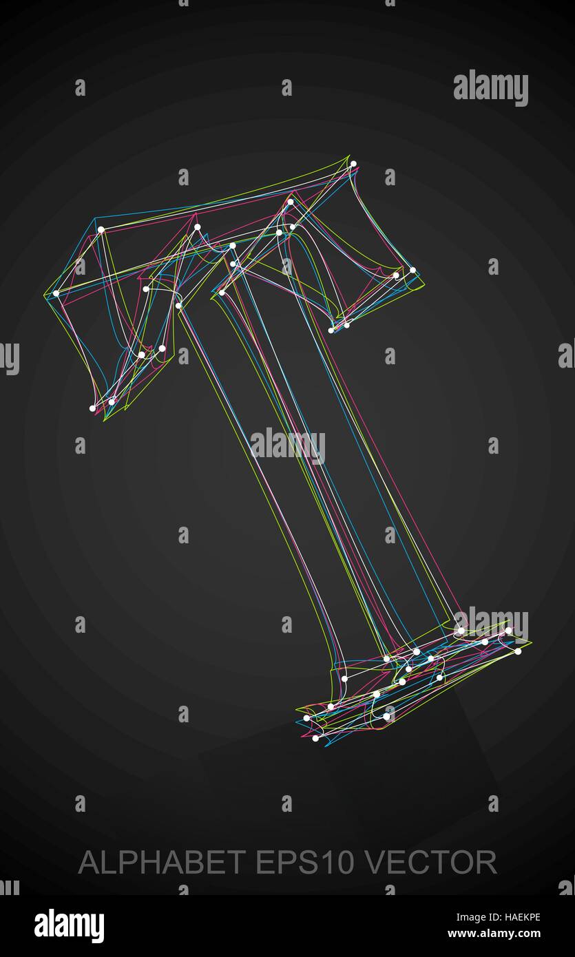 Abstract illustration of a Multicolor sketched uppercase letter T with ...