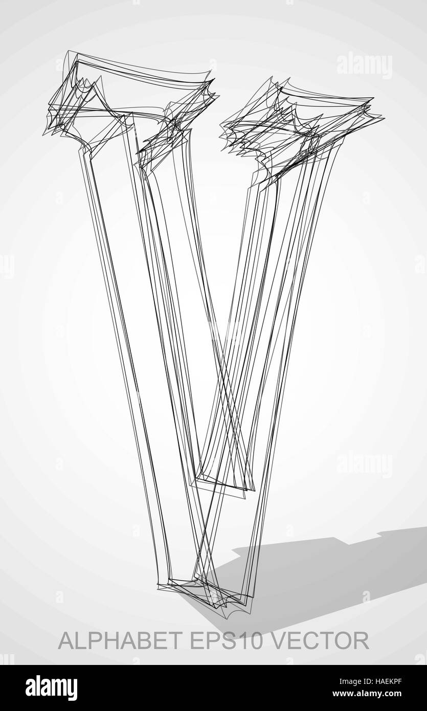 Abstract illustration of a Ink sketched uppercase letter V with ...