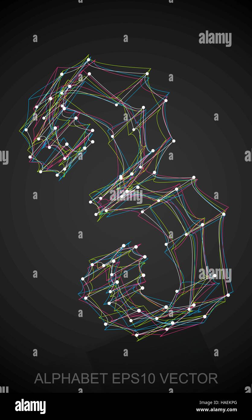 Abstract illustration of a Multicolor sketched 3 with Reflection. Hand ...