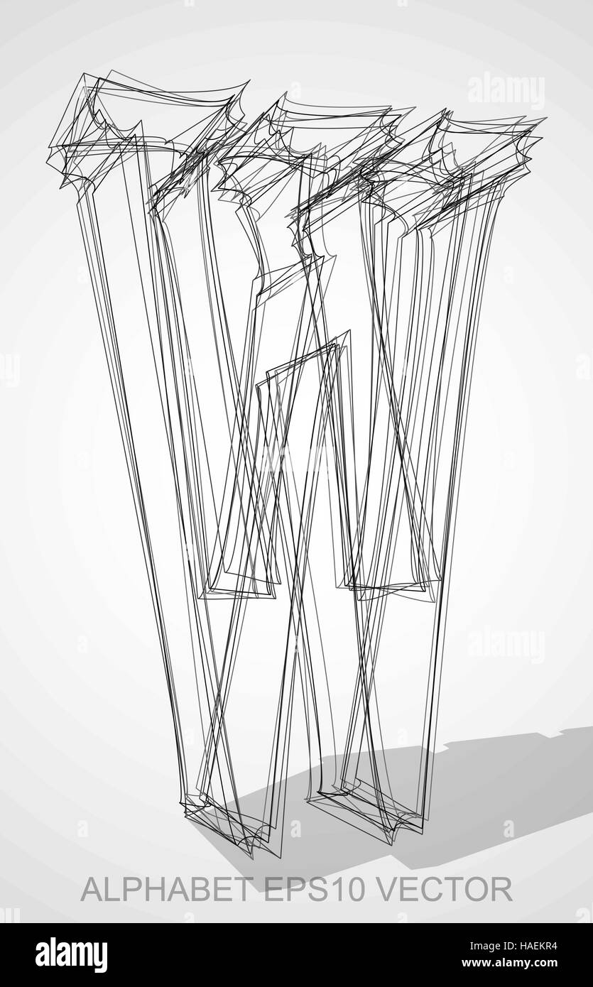 Abstract illustration of a Ink sketched uppercase letter W with ...