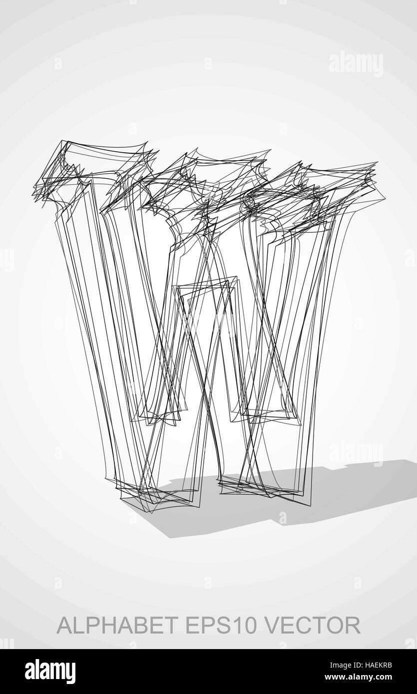 Abstract illustration of a Ink sketched lowercase letter W with ...
