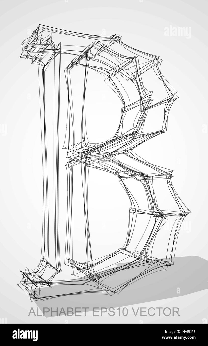 Abstract illustration of a Ink sketched uppercase letter B with ...