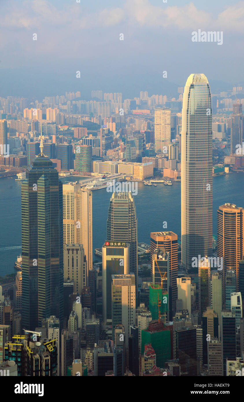 China, Hong Kong, Harbor, Central, Kowloon, aerial view, skyline Stock ...