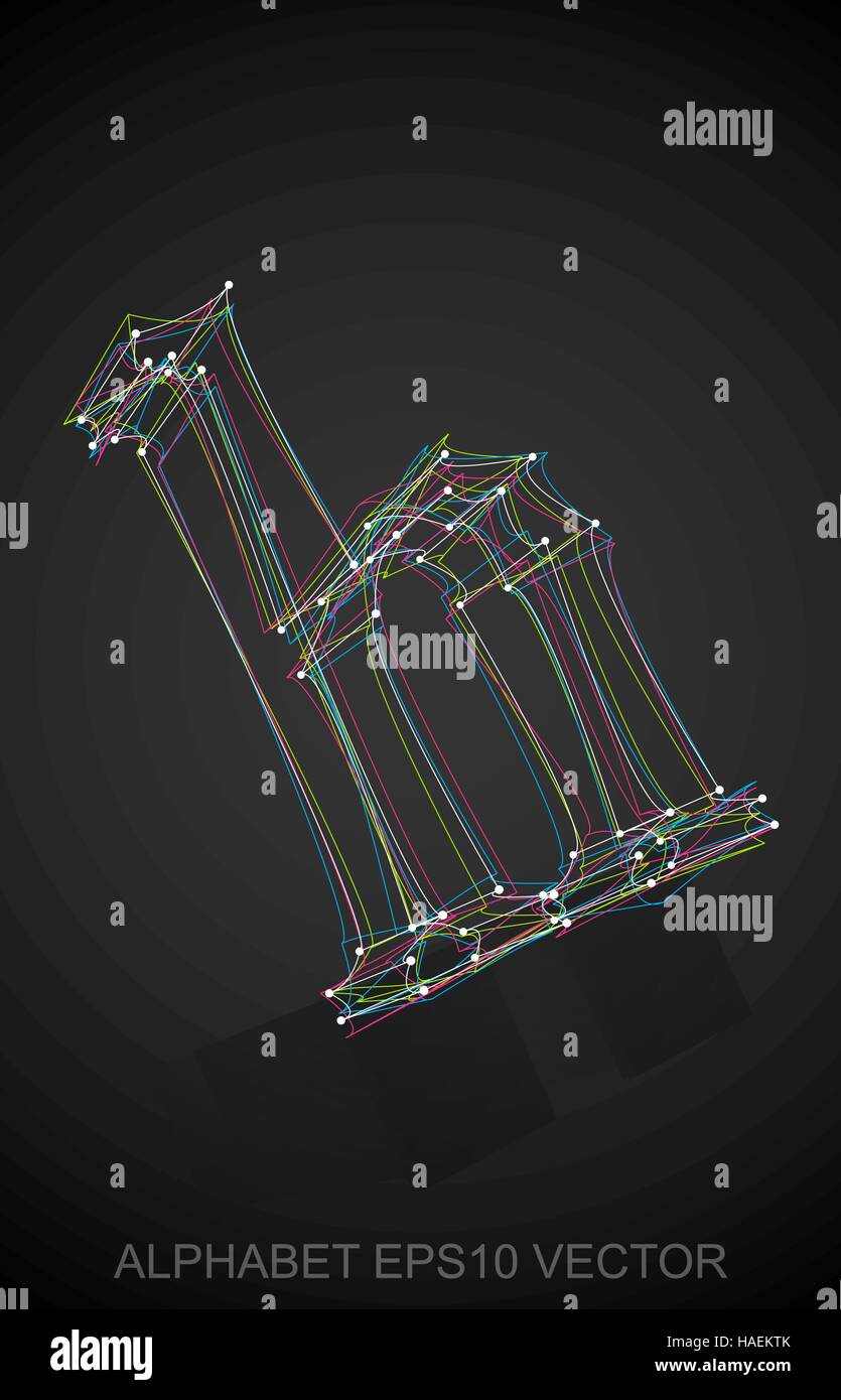 Abstract illustration of a Multicolor sketched lowercase letter H with ...