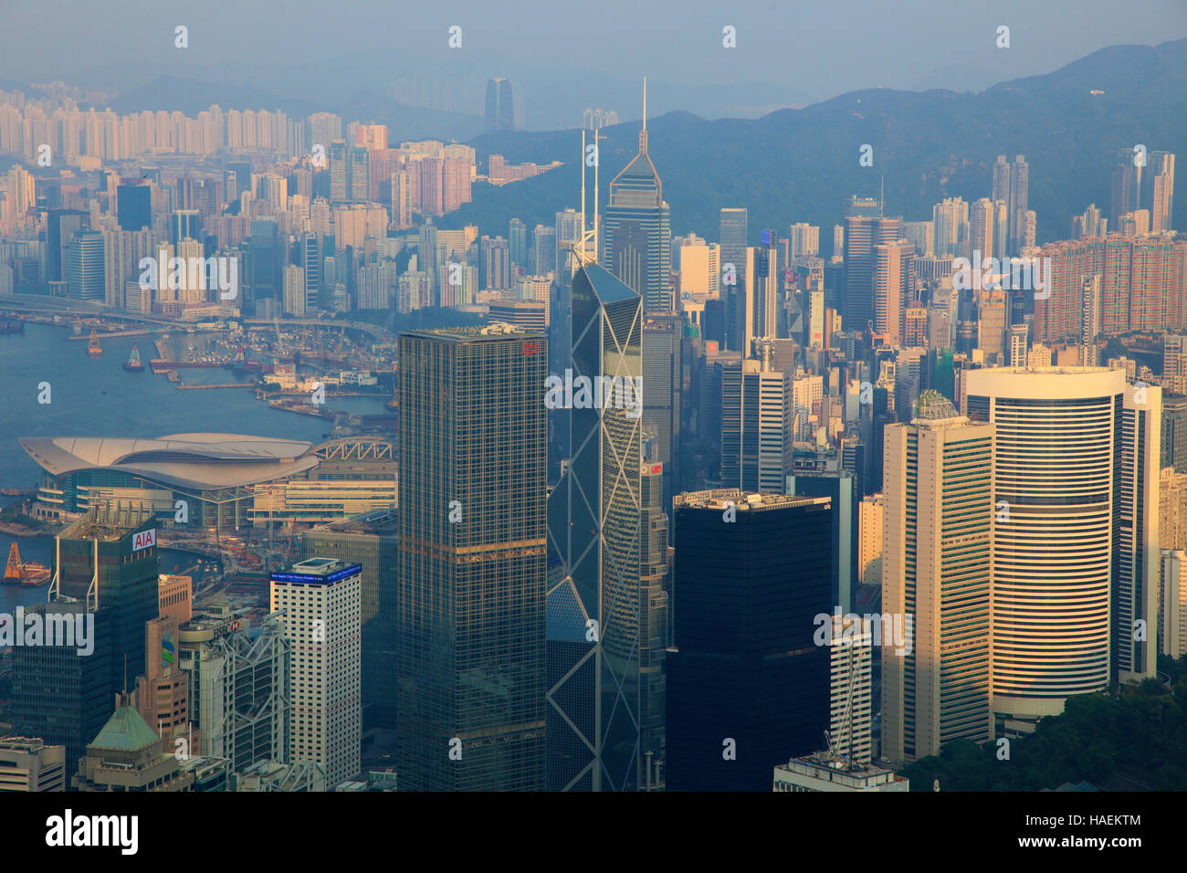 China, Hong Kong, Harbor, Central, aerial view, skyline Stock Photo - Alamy