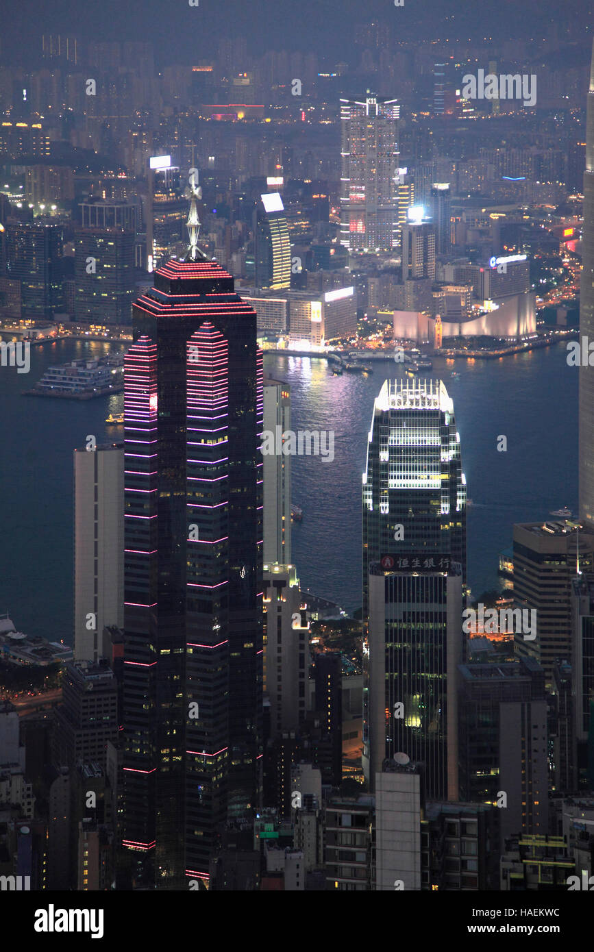 China, Hong Kong, harbor, Central district, skyline, aerial view Stock ...