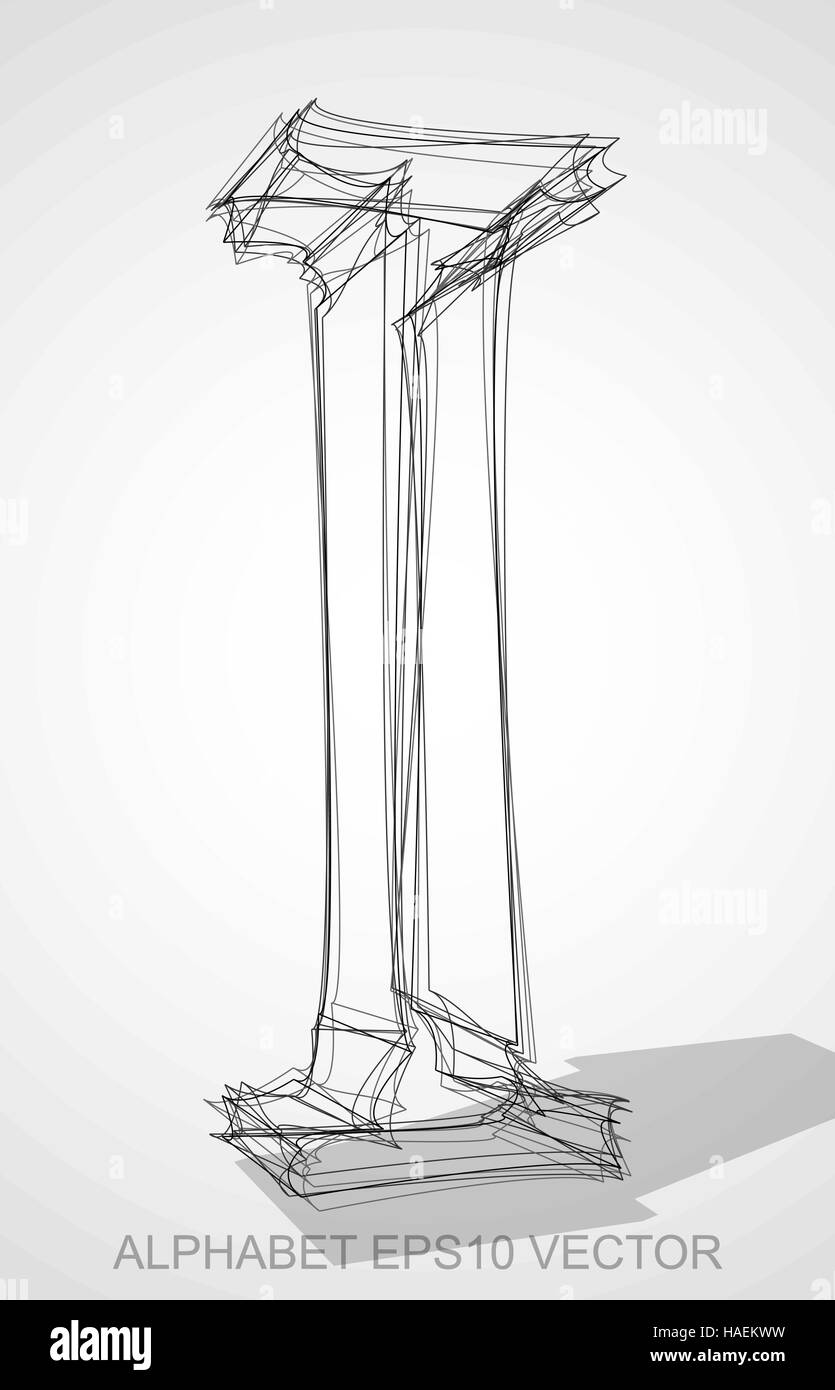 Abstract illustration of a Ink sketched uppercase letter I with ...