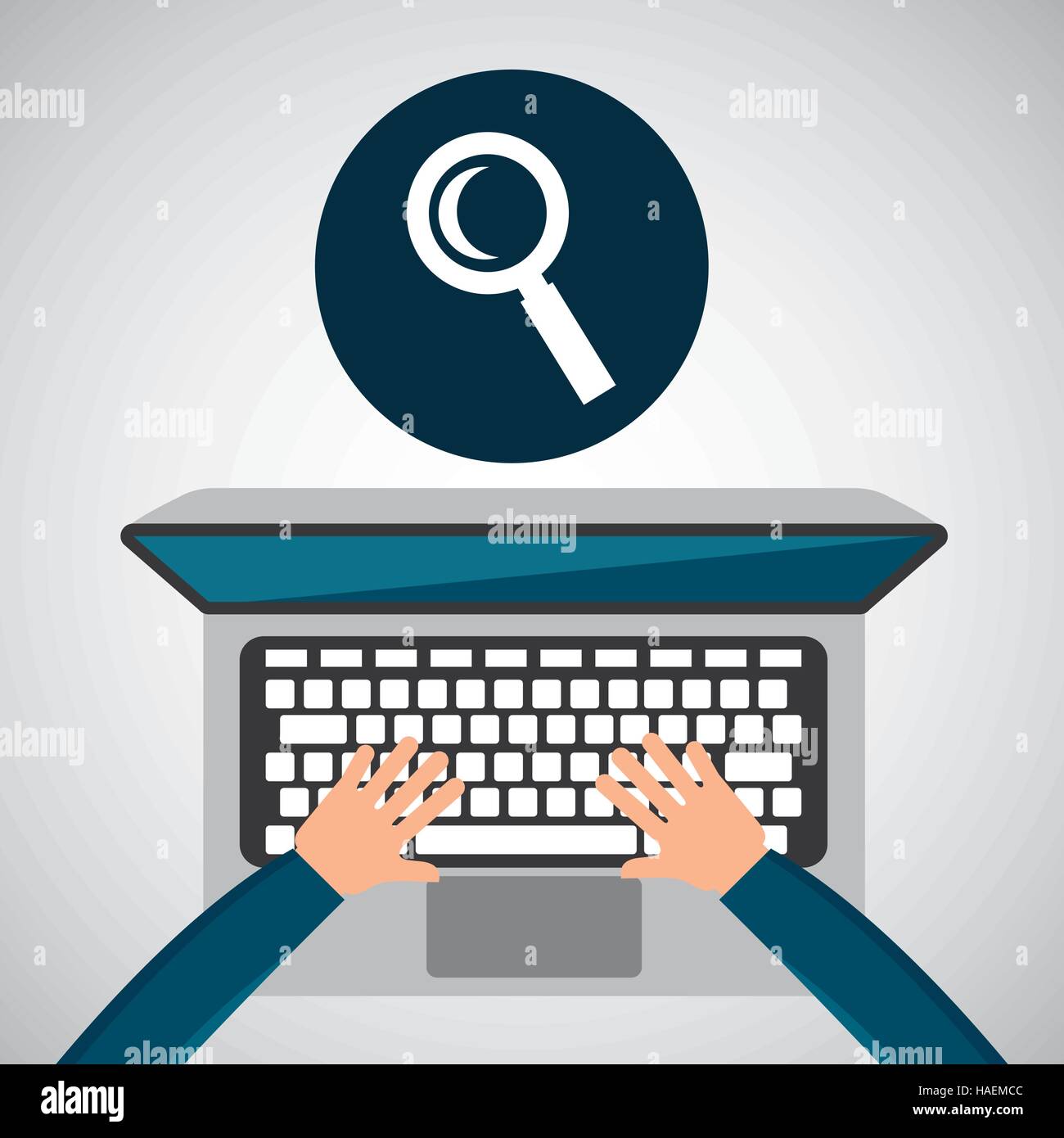 person working laptop search social media graphic vector illustration ...