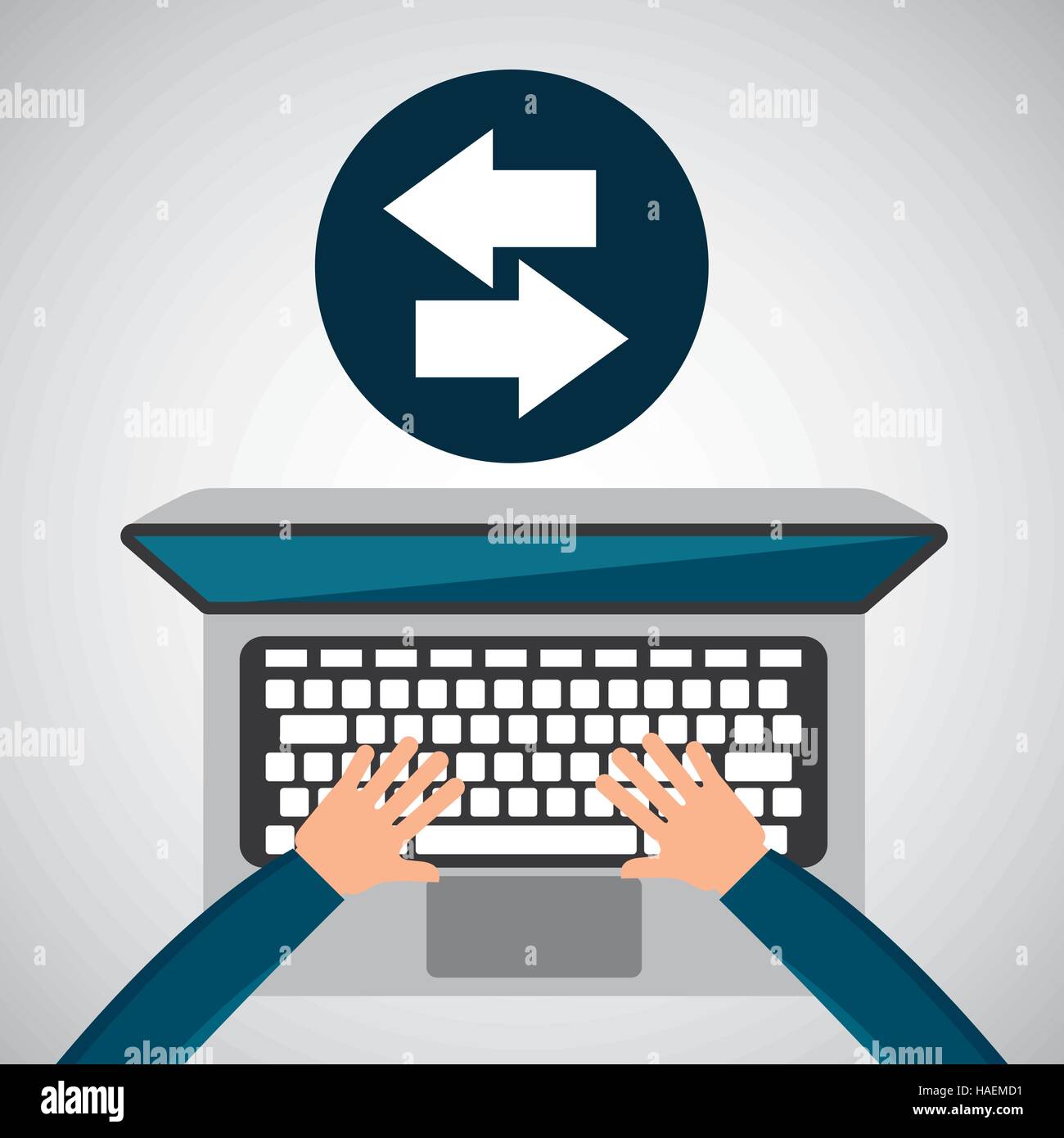 person working laptop connected social media graphic vector ...