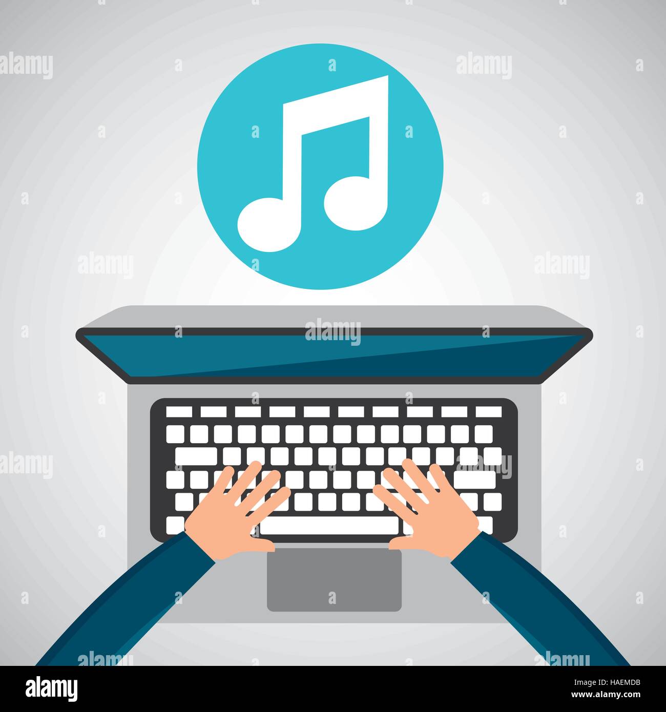 person working laptop music social media graphic vector illustration ...
