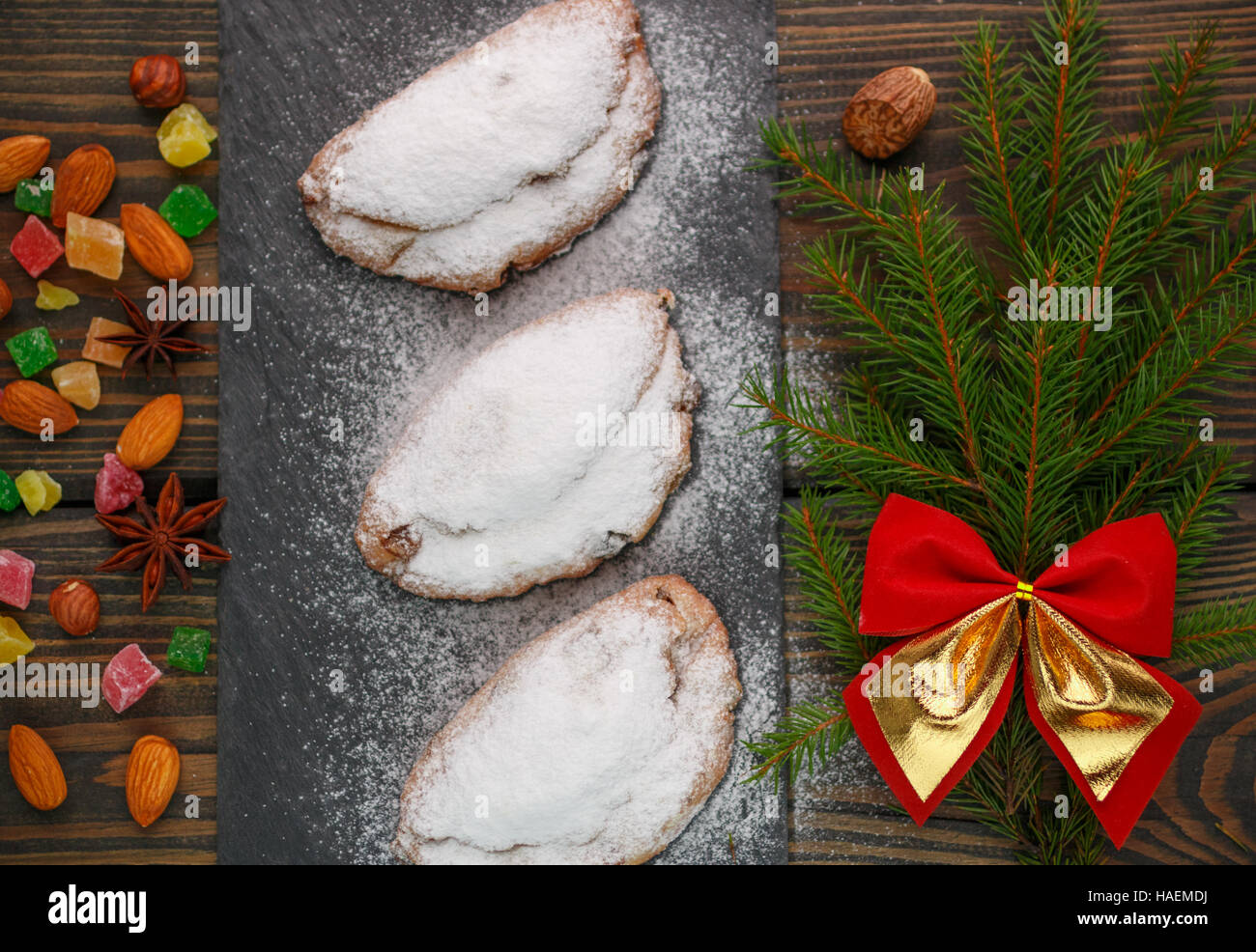 Stollen. Mini Stollen. Traditional Christmas cake with nuts, raisins ...