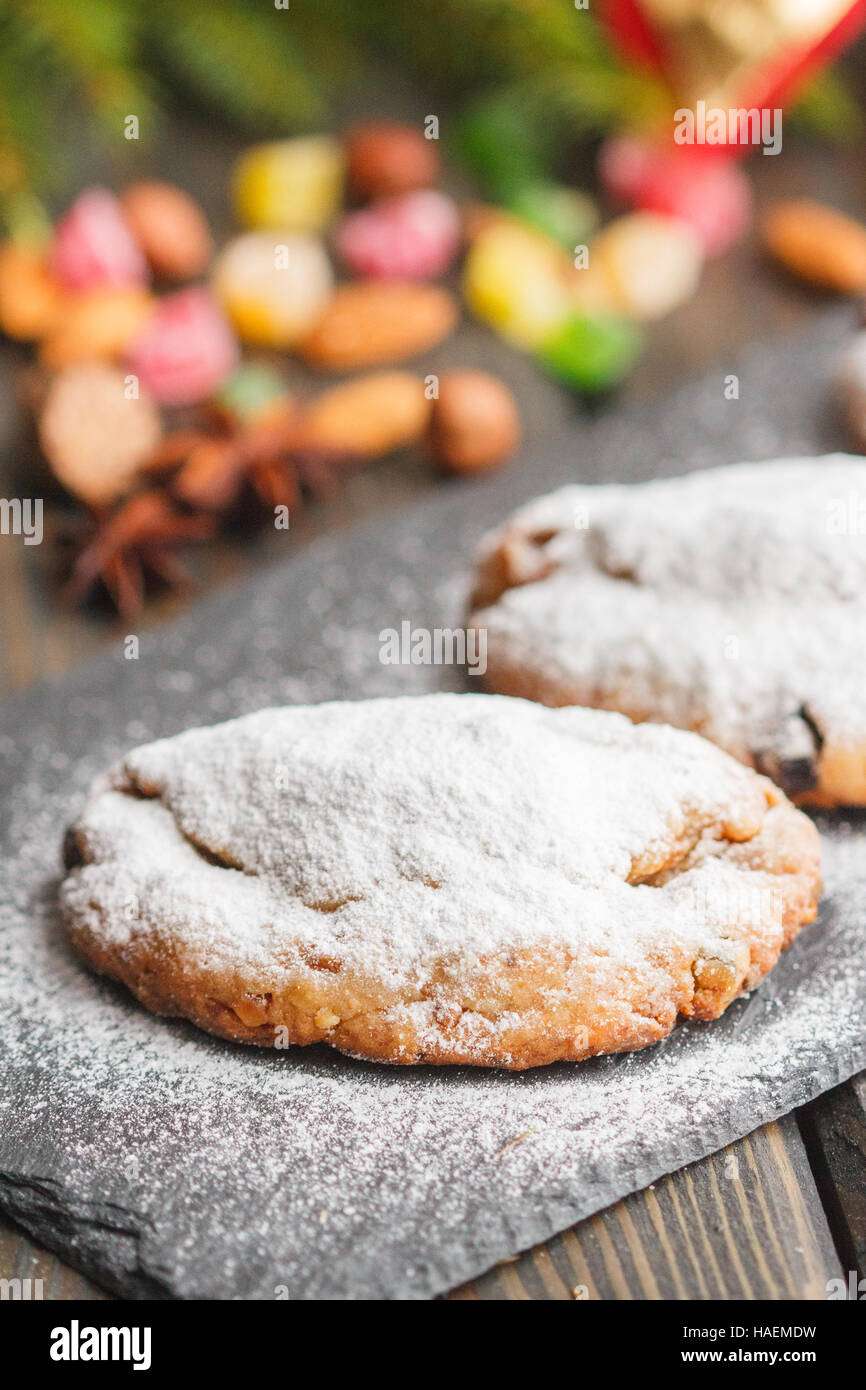 Stollen. Mini Stollen. Traditional Christmas cake with nuts, raisins ...
