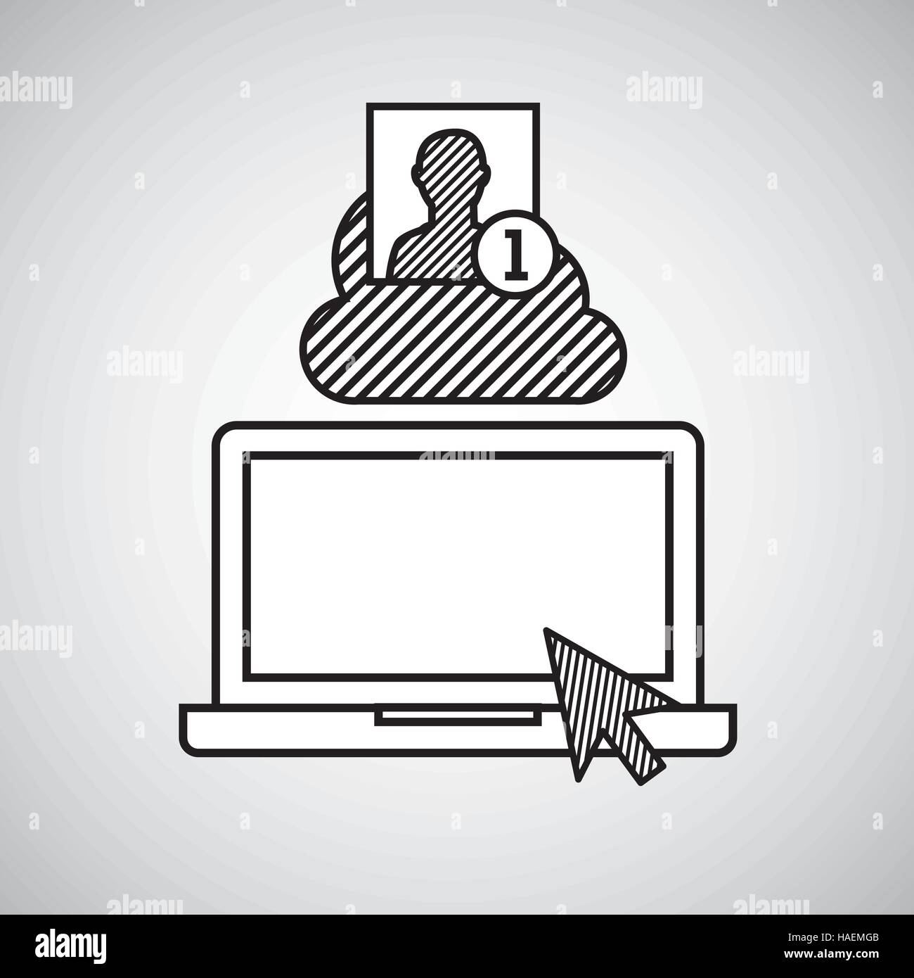 hand draw laptop profile cloud social network media vector illustration ...