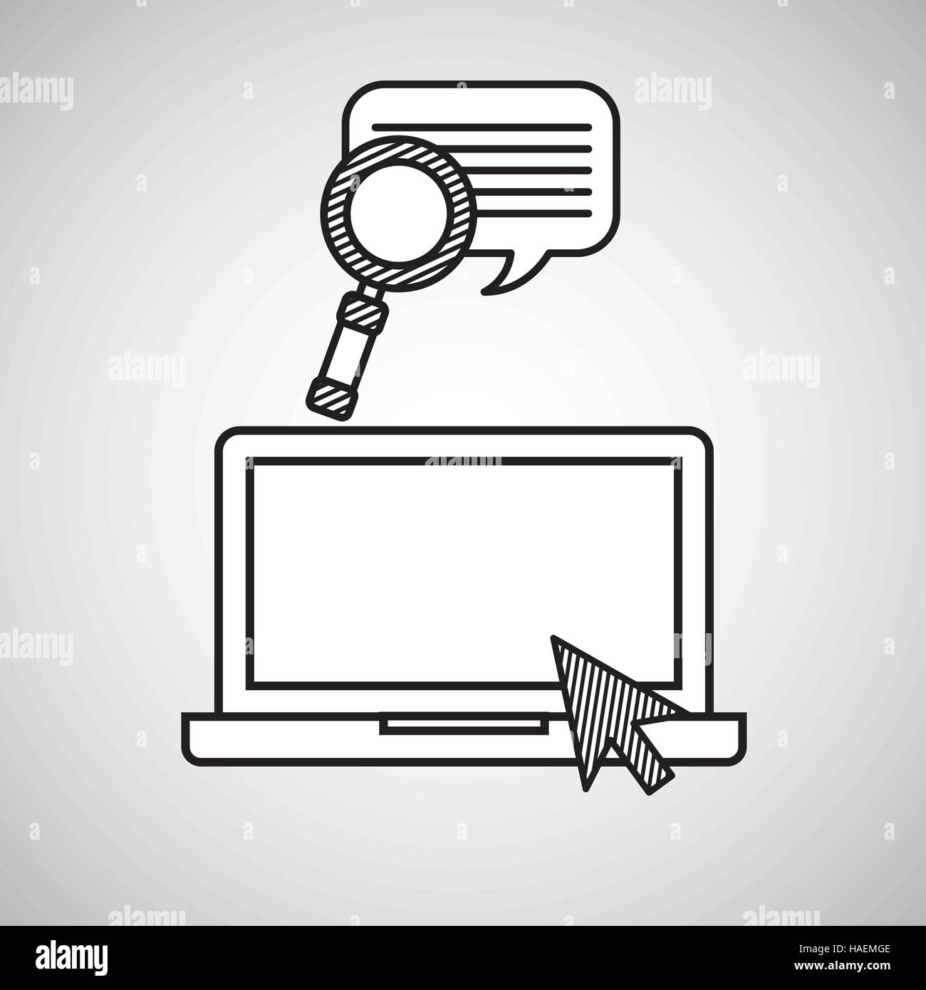 hand draw laptop search chat social network media vector illustration ...