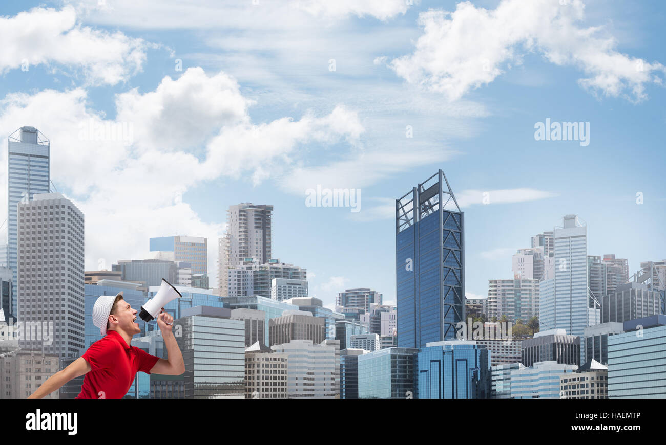 Guy making announcement Stock Photo - Alamy