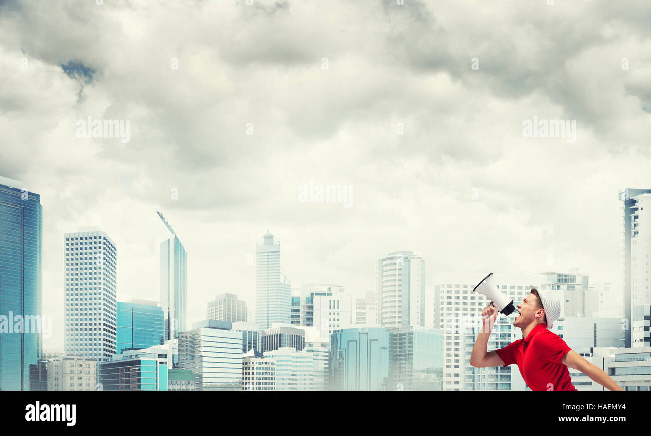 Guy making announcement Stock Photo - Alamy