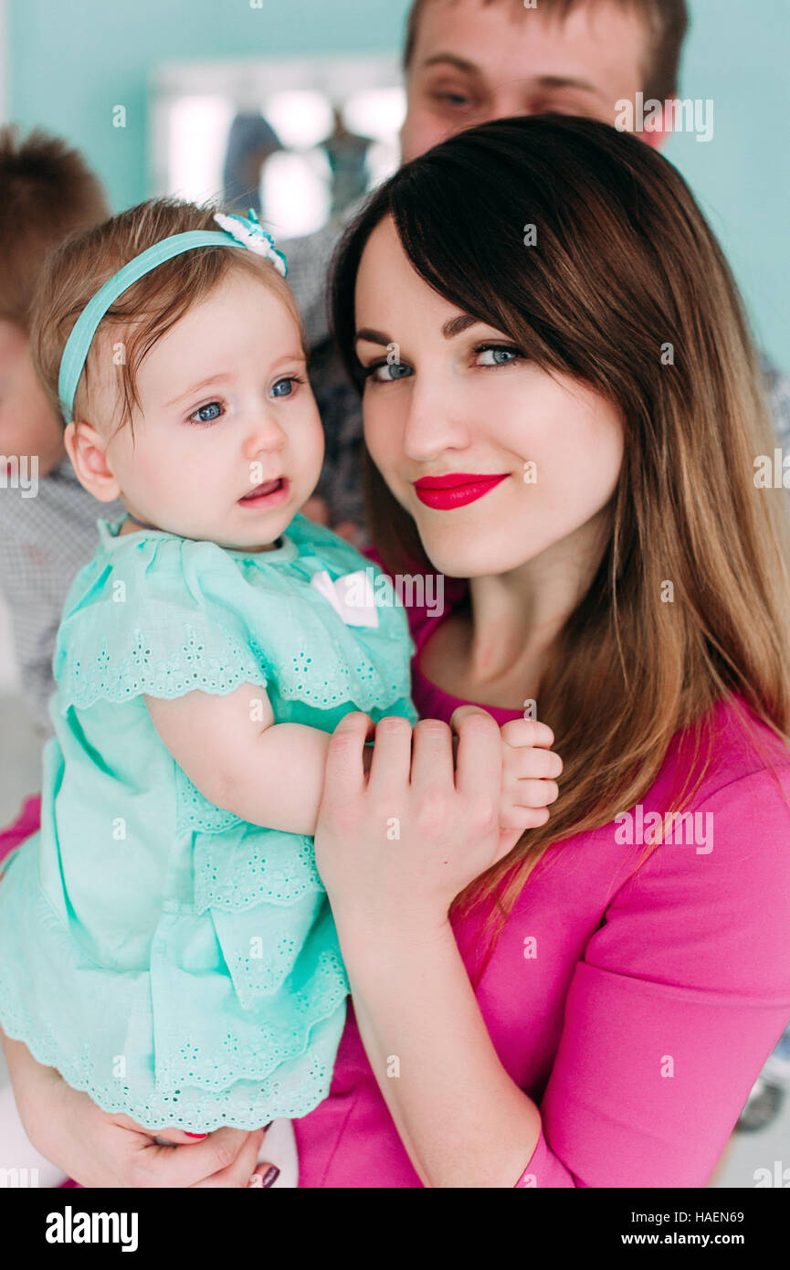 Mother and baby closeup portrait, happy faces, european family picture ...