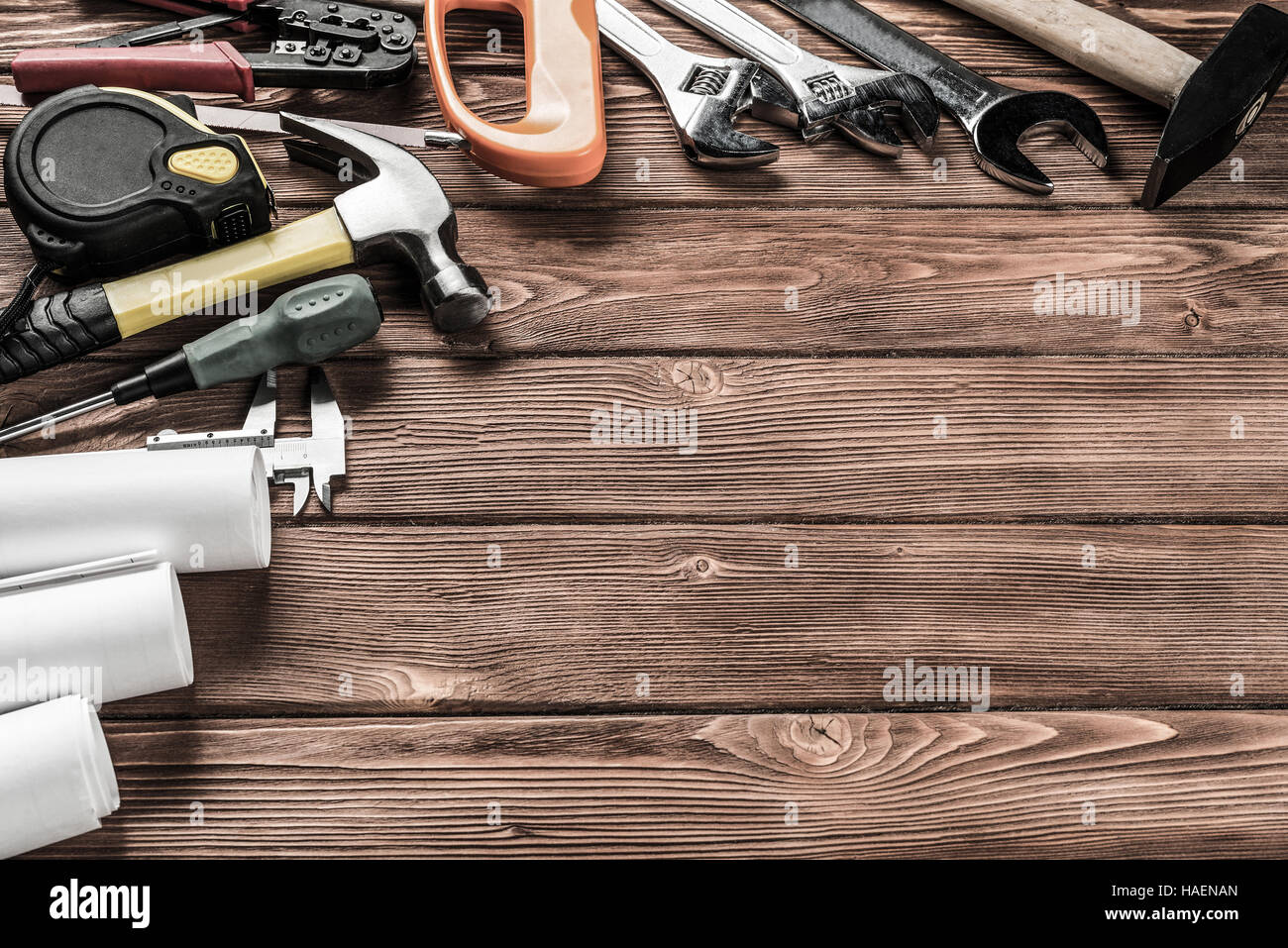 Instruments on wooden table Stock Photo - Alamy