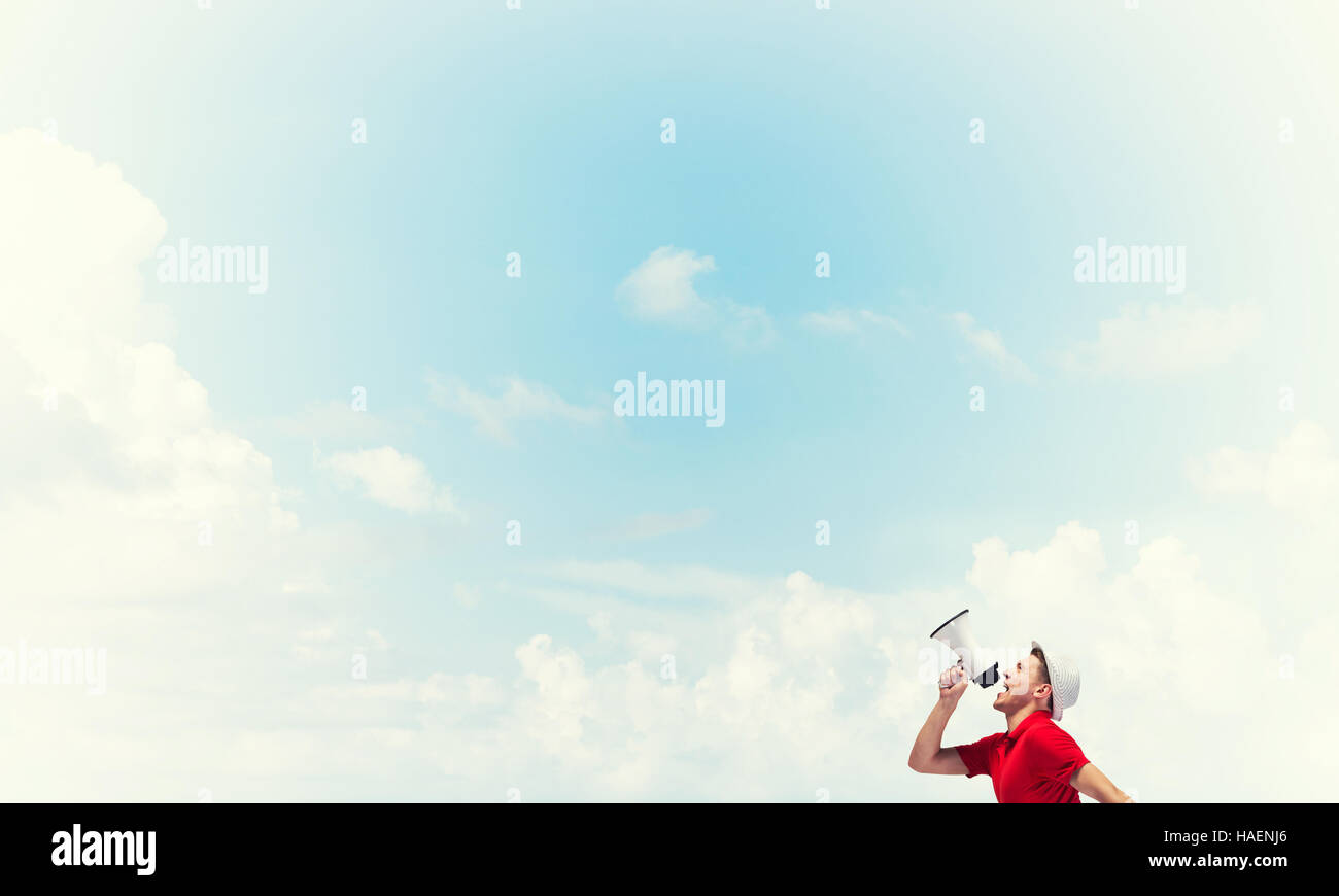 Guy making announcement Stock Photo - Alamy