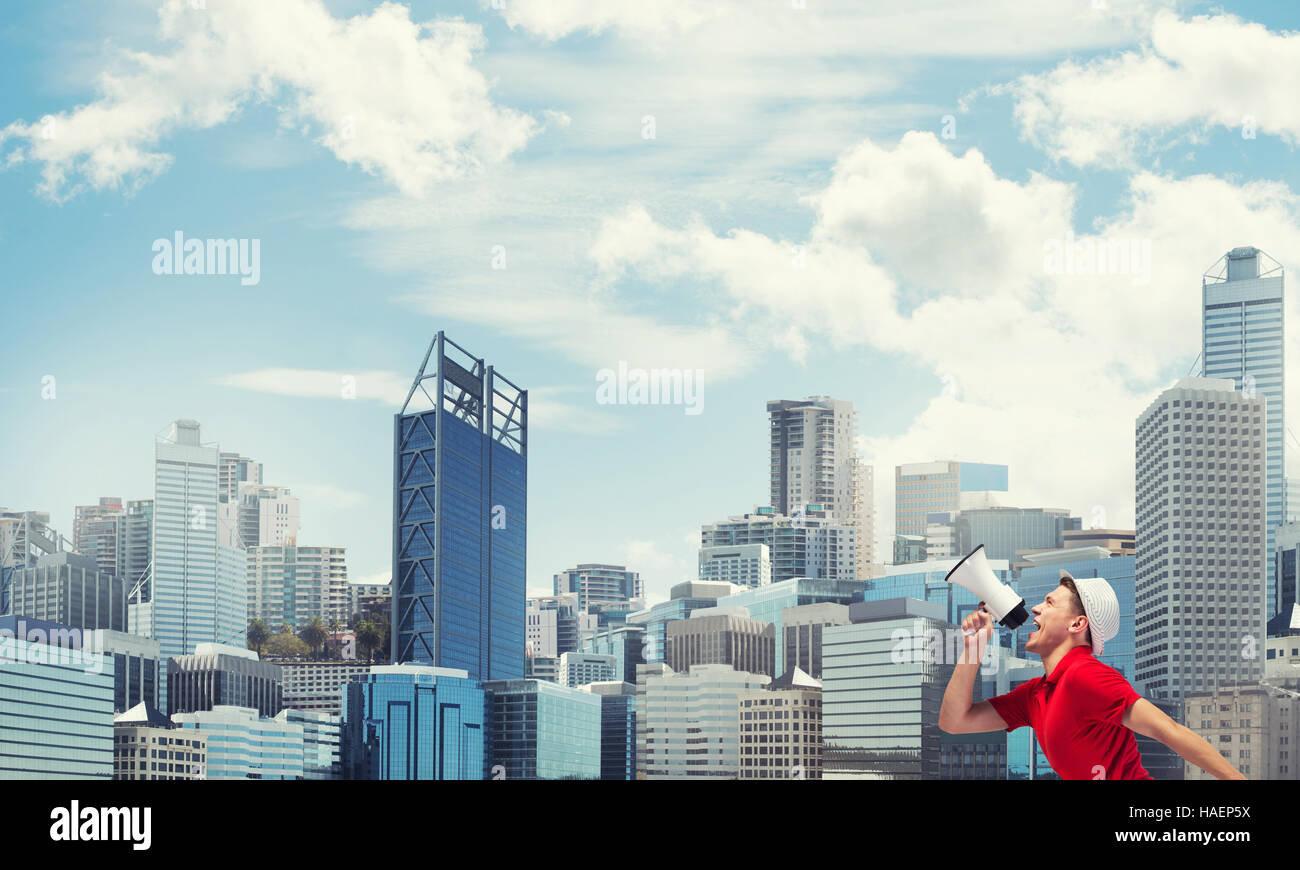 Guy making announcement Stock Photo - Alamy