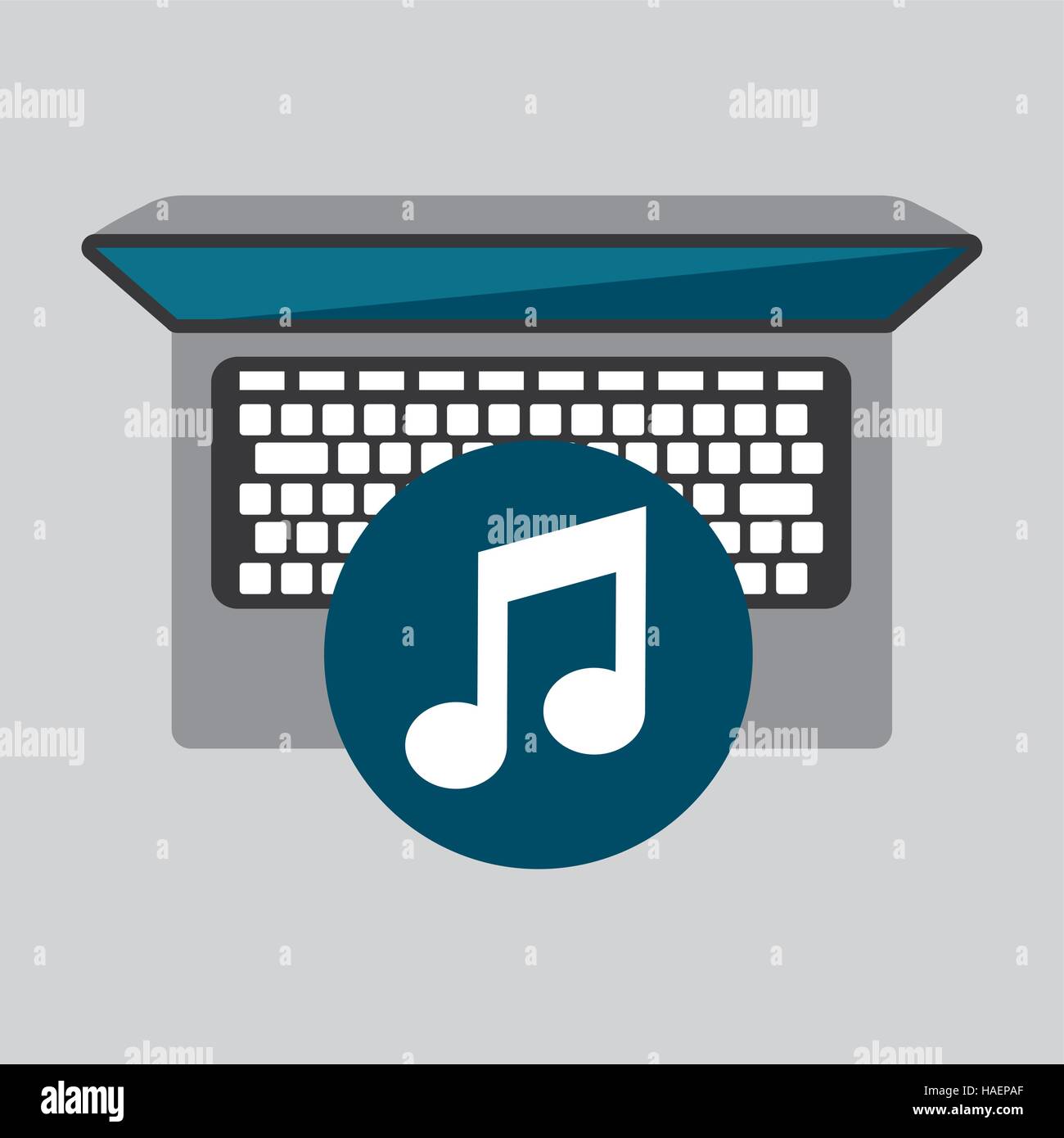 person working laptop music social media graphic vector illustration ...