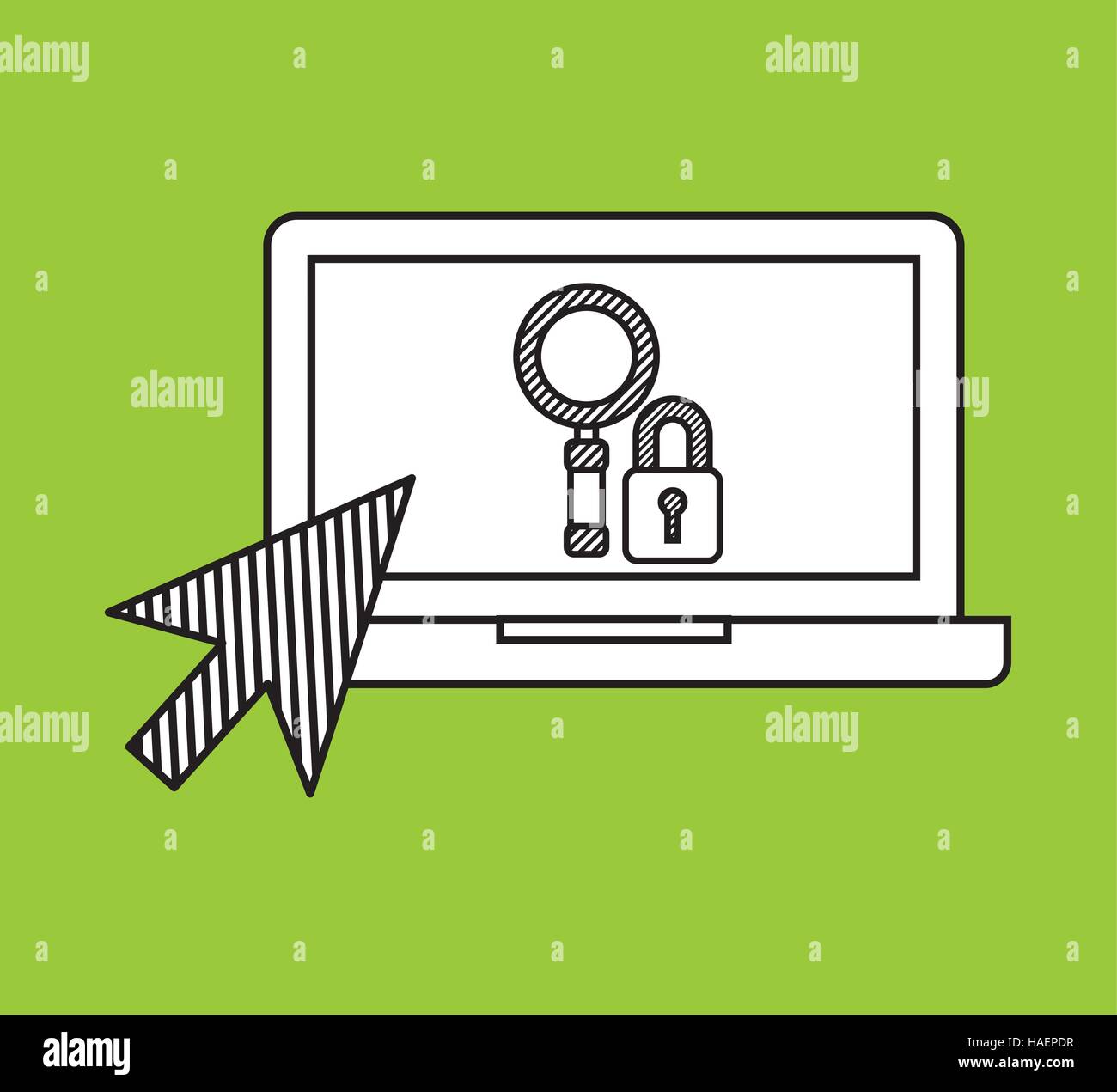 hand draw laptop security search social network media vector ...