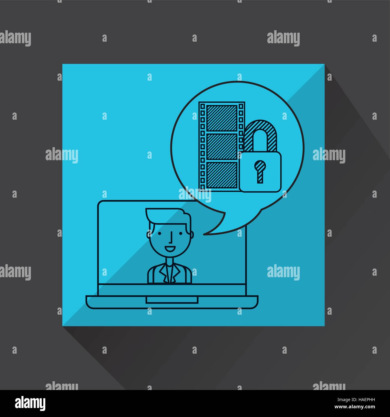 character draw movie lock technology social media vector illustration ...