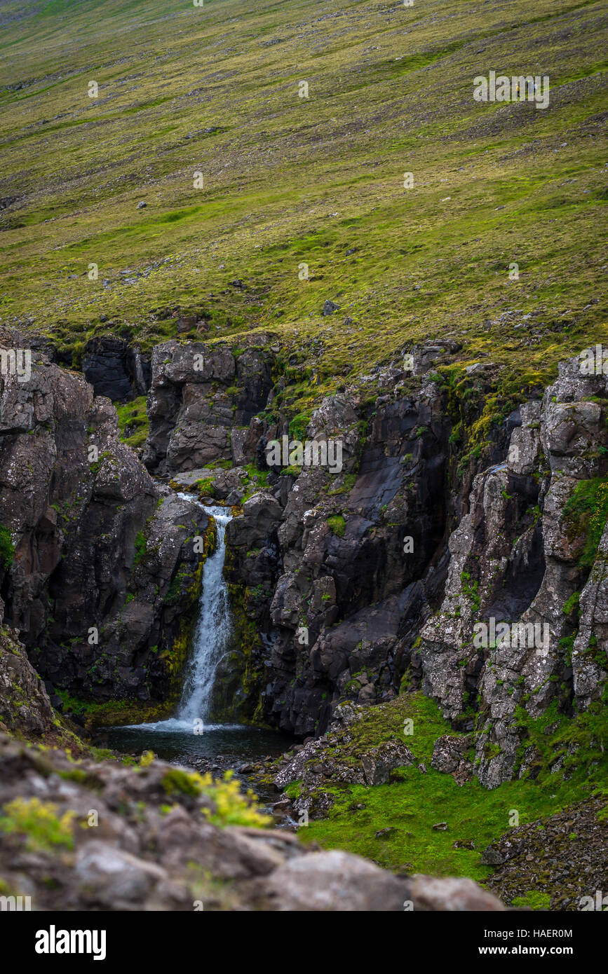 Waterfall at the Akrafjall mountain in Iceland Stock Photo - Alamy