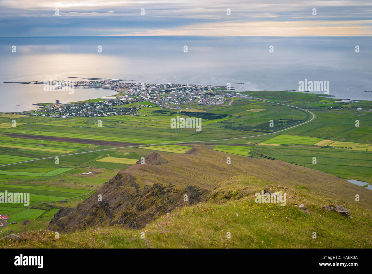 Akranes landscape seen from Akrafjall mountain Stock Photo - Alamy