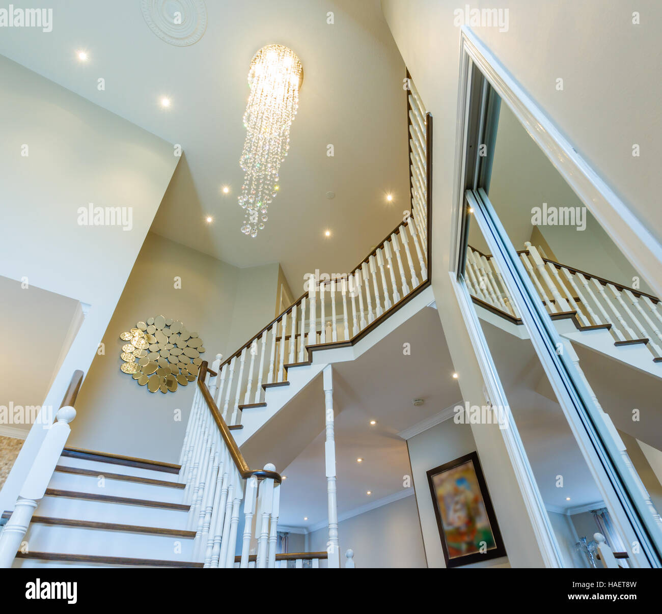 Hardwood stairs Interior design Stock Photo - Alamy